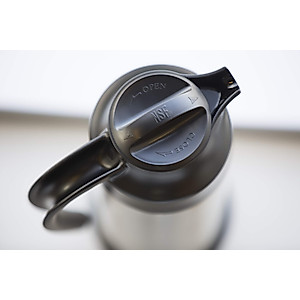 Service Ideas SSN100HHET Steelvac Carafe, Half & Half" Etched, 1 L, Black Base