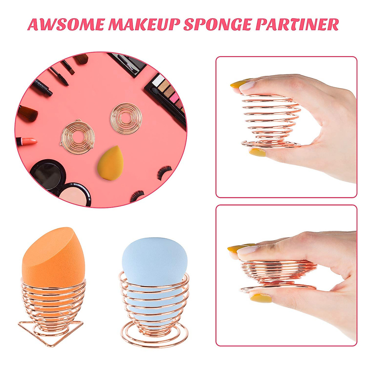 Makeup Sponges Blender Set Beauty Foundation Blending Egg Stand, Cosmetics Sponge Blender Applicators for Powder Cream or Liquid, 10pcs Beauty sponges and 2pc Makeup Sponges Holders