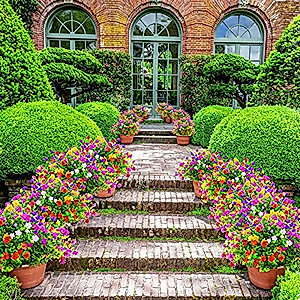 12 Bundles Outdoor Artificial Fake Flowers UV Resistant Rose Eucalyptus Leaf Plants, Faux Plastic Greenery Gypsophila for Indoor Outside Hanging Plants Garden Porch Window Box Home Wedding Decor