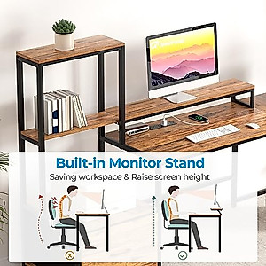 GreenForest L Shaped Desk with Drawers and Printer Stand,Power Outlets, 70 in Reversible Computer Desk with Monitor Stand and 2-Tier Shelves,Hook for Home Office Writing Study Work Table,Walnut