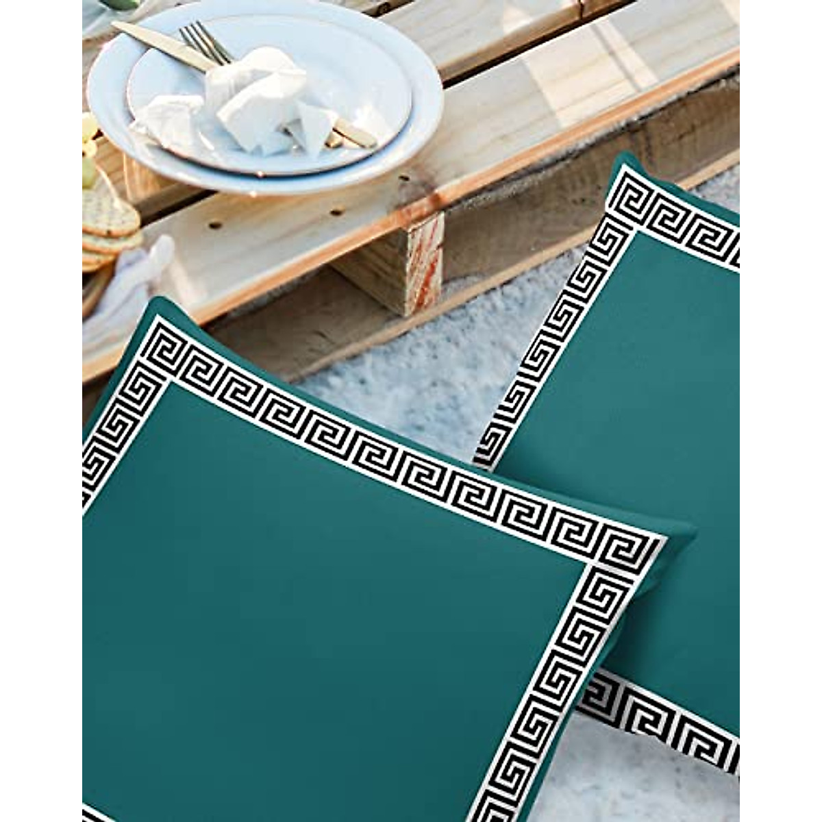 Turquoise Outdoor Pillow Covers 18 x 18 Inches, Black Modern Geometric Abstract Art Aesthetics Waterproof Throw Pillow Cover Set of 2, Home Decorative Square Cushion Covers for Patio/Tent/Couch/Garden