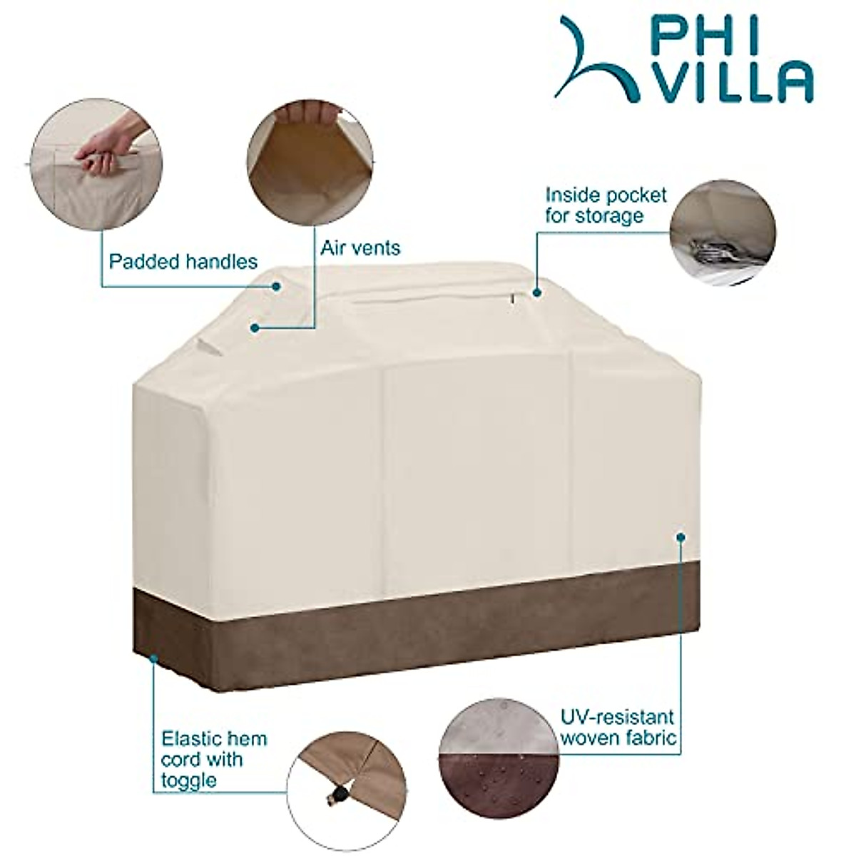 PHI VILLA 65" L x 24" D x 49" H Outdoor BBQ Grill Cover with Weather Resistant Fabric, Large Grill Cover Heavy Duty, Rip-Proof,UV-Resistant Medium
