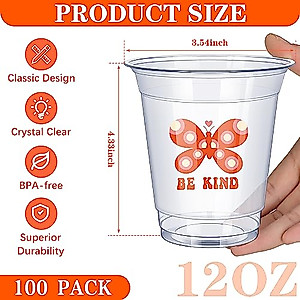 meekoo 100 Pcs 12 oz Groovy Party Disposable Plastic Cups Hippie Boho Groovy Daisy Flower Cups for Retro Birthday Wedding Thanksgiving Day Christmas Party Supplies