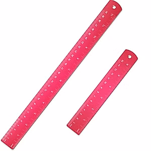 Stainless Steel Ruler and Metal Rule Kit with Conversion Table (Rose Red, 12 Inch, 6 Inch)