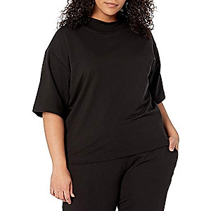 The Drop Women's Adeline Loose Short Sleeve Mockneck Drop Shoulder T-Shirt, Black, S