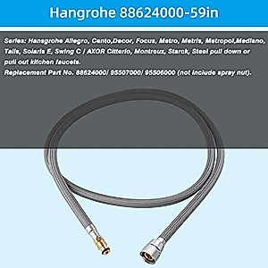 Hygie Rinse 88624000 Replacement Pull-out Faucet Hose Compatible with Hansgrohe Kitchen Faucets Standard Non-Select Single Hole, with 14.1oz/0.88lb Weight Ball, Kitchen Faucet Spray Hose 59 +10.5 Inch