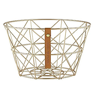 Creative Brands Heartfelt Collection-Round Metal Basket, 12 x 7-Inch, Gold