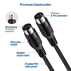 Cable Matters 2-Pack 5 Pin DIN MIDI Cable, 5 Pin MIDI Cable - 6 Feet