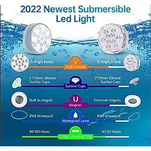 Spa Lights for Hot Tub,Waterproof 15 LEDs and 16 Colors Changing Spa Lights, Wireless Pond Light,Bathtub Lights,Pool Light with Magnet and 5 Suction Cups,Hot tub Light,3xAA Battery Operated