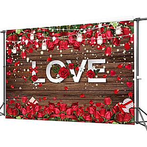 CHAIYA 7X5ft Mother's Day Backdrop Valentine Day Brown Wood Flower Love Heart Background Wedding Bridal Shower Party Decor Banner Valentine's Day Party Decoration CY-257