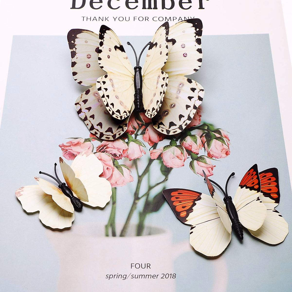 Tupalizy 12PCS Double Wings 3D Butterfly Wall Stickers Decals DIY Art Crafts Decorations for Windows Refrigerator Bedroom Classroom Bathroom Home Office Birthday Party Decors(Beige)