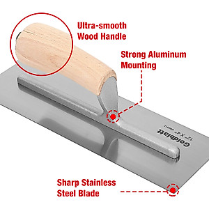 Goldblatt 3 Pieces Drywall Trowel, Carbon Steel Finishing Masonry Trowel Set Includes 14'' x 4'', 12'' x 4'', 8'' x 3'', Lightweight Wood Handle, Plastering Trowel for Sheetrock Wallboard Plasterboard
