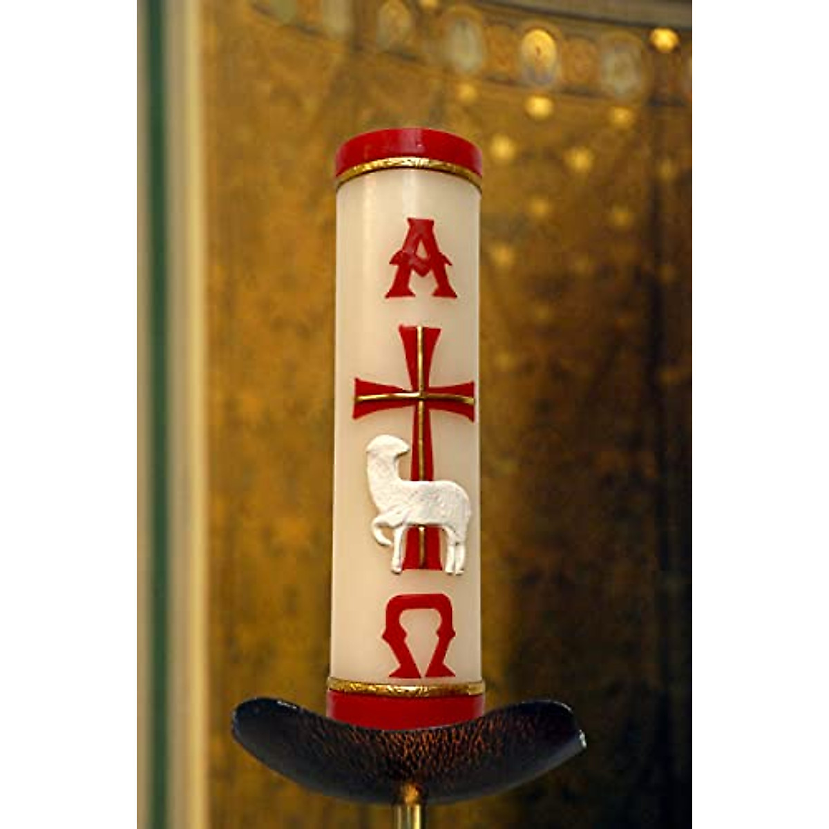 Handmade Paschal Red Candle Alpha Omega Cross Sheep