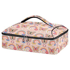 Kcldeci Insulated Thermal Food Carrier Insulated Casserole Carrier for Hot or Cold Food,Retro Daisies Butterflies Insulated Tote Bag for Potluck Cookouts Parties Picnic,Lasagna Lugger