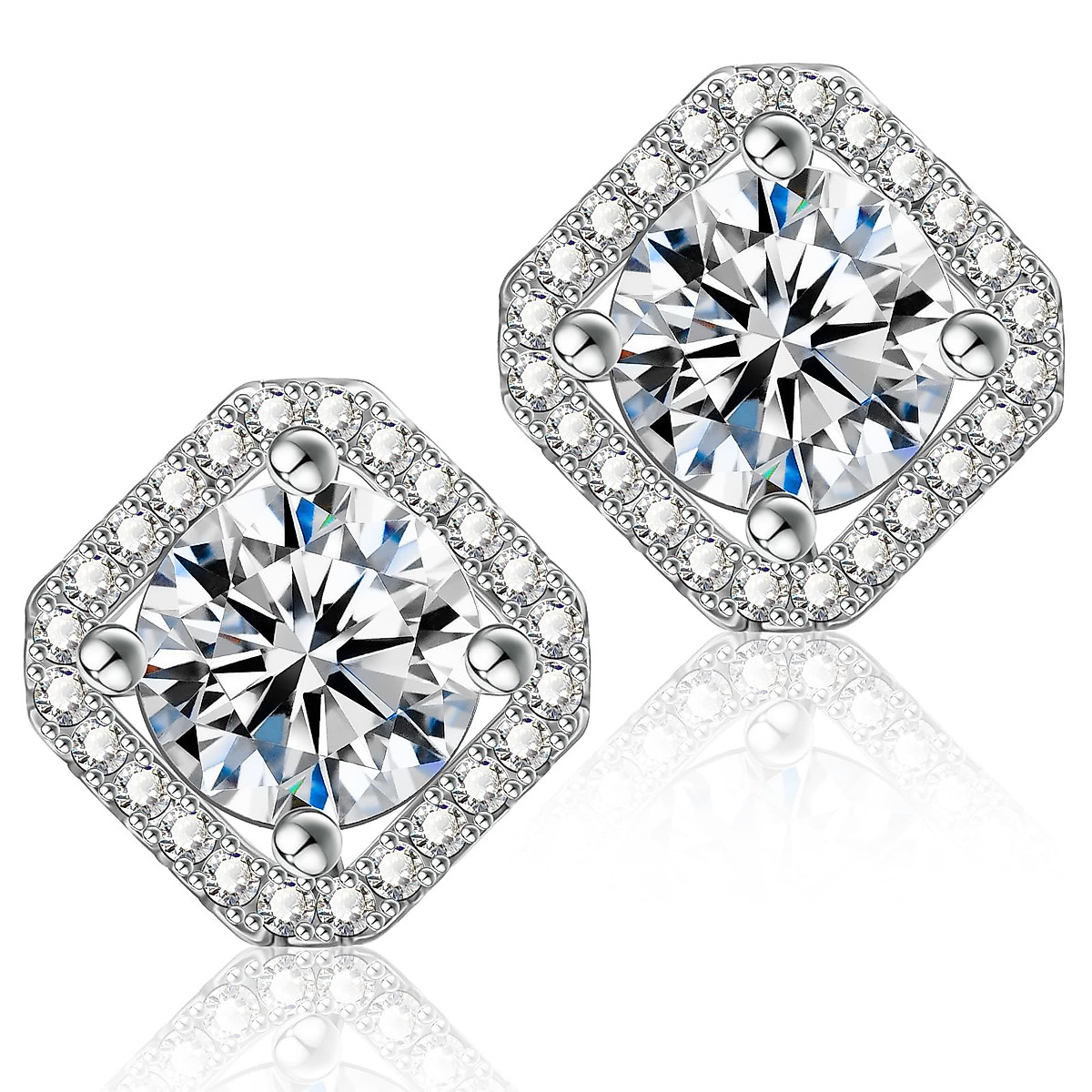 ABSOLUTE Moissanite Stud Earrings 2 Carat 925 Sterling Silver White Gold Plated Hypoallergenic Moissanite Diamond Earrings Studs for Women Men Promise Birthday Christmas Gift With Certificate