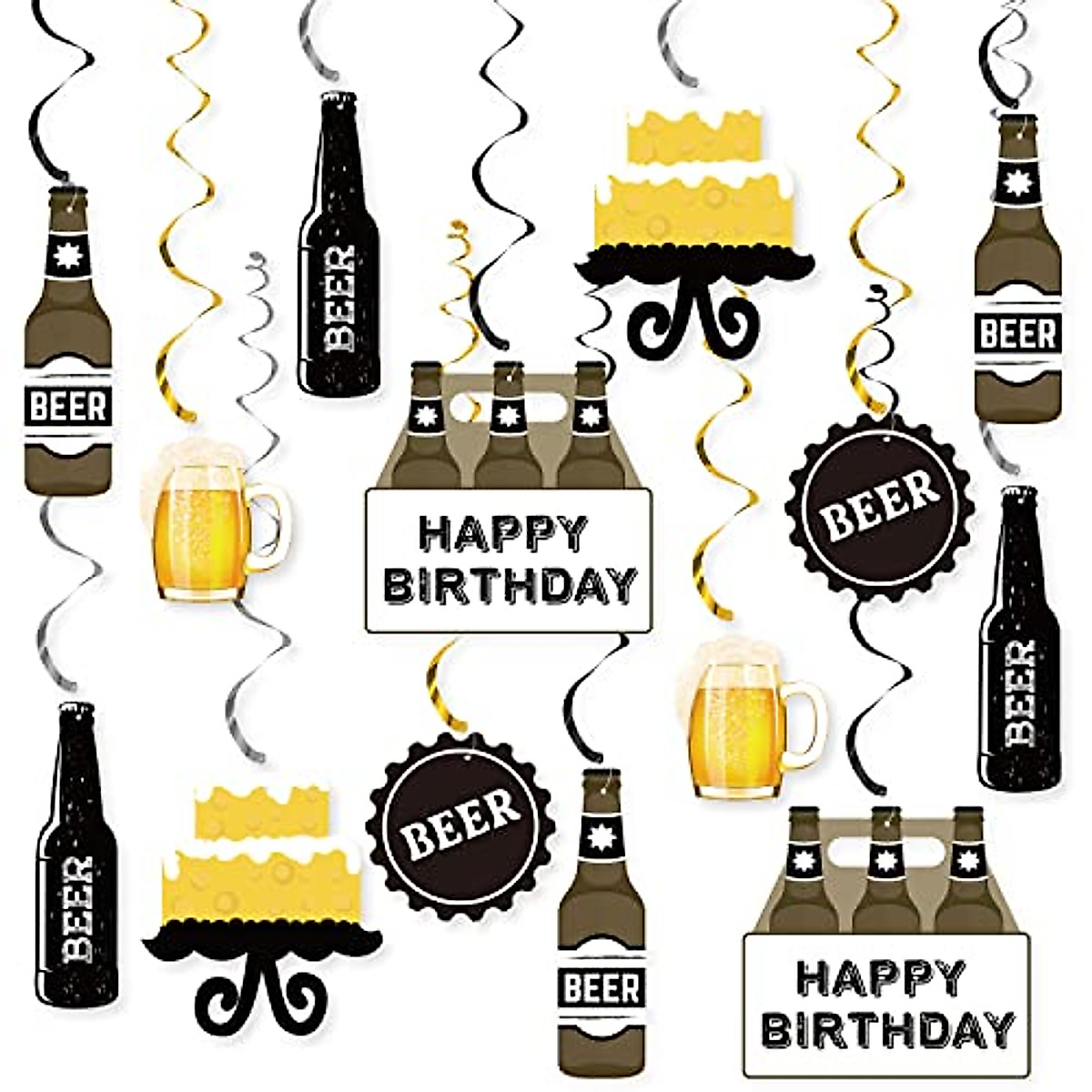 Beer Birthday Party Hanging Decorations, Cheers and Beers Happy Birthday Party Hanging Swirls Streams Ceiling Decorations for Men 30th 40th 50th Beer Birthday Party Decorations