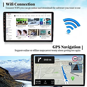 (2GB+32GB) Android 11 Car Stereo Double Din 10.1 Inch Touch Screen Car Radio GPS Navigation Bluetooth FM Radio Support WiFi Mirror Link for Android/iOS Phone + Dual USB Input & 12 LEDs Backup Camera