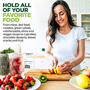 Deli Soup Quart Containers with Lids [32 Oz - 48 Pack], Plastic Food Freezer Storage Containers with Lids, Disposable Heavy Duty Microwavable Airtight To Go Takeaway Take Out Containers Cups With Lids