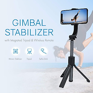 Realm Selfie Gimbal Stabilizer with Wireless Remote for Smartphones, Extendable Bluetooth Selfie Stick & Tripod, 1-Axis Smartphone Gimbal