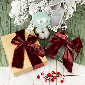 Mlurcu Silk Velvet Ribbon 2 Inch Handmade Frayed Fringe Ribbon Rustic Boho Raw Edge Fabric Ribbons for Wedding Vow Books Invitations Bridal Bouquets Gift Wrapping Christmas Baby Shower Decorations