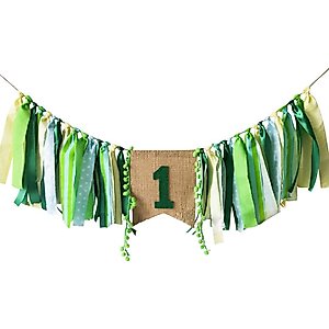 Jungle Theme Baby First Birthday Party Decorations Kit for Baby Boy's Girl's，1st Birthday Decorations for Photo Booth Props,Green Burlap Highchair Banner for 1st Birthday Decorations