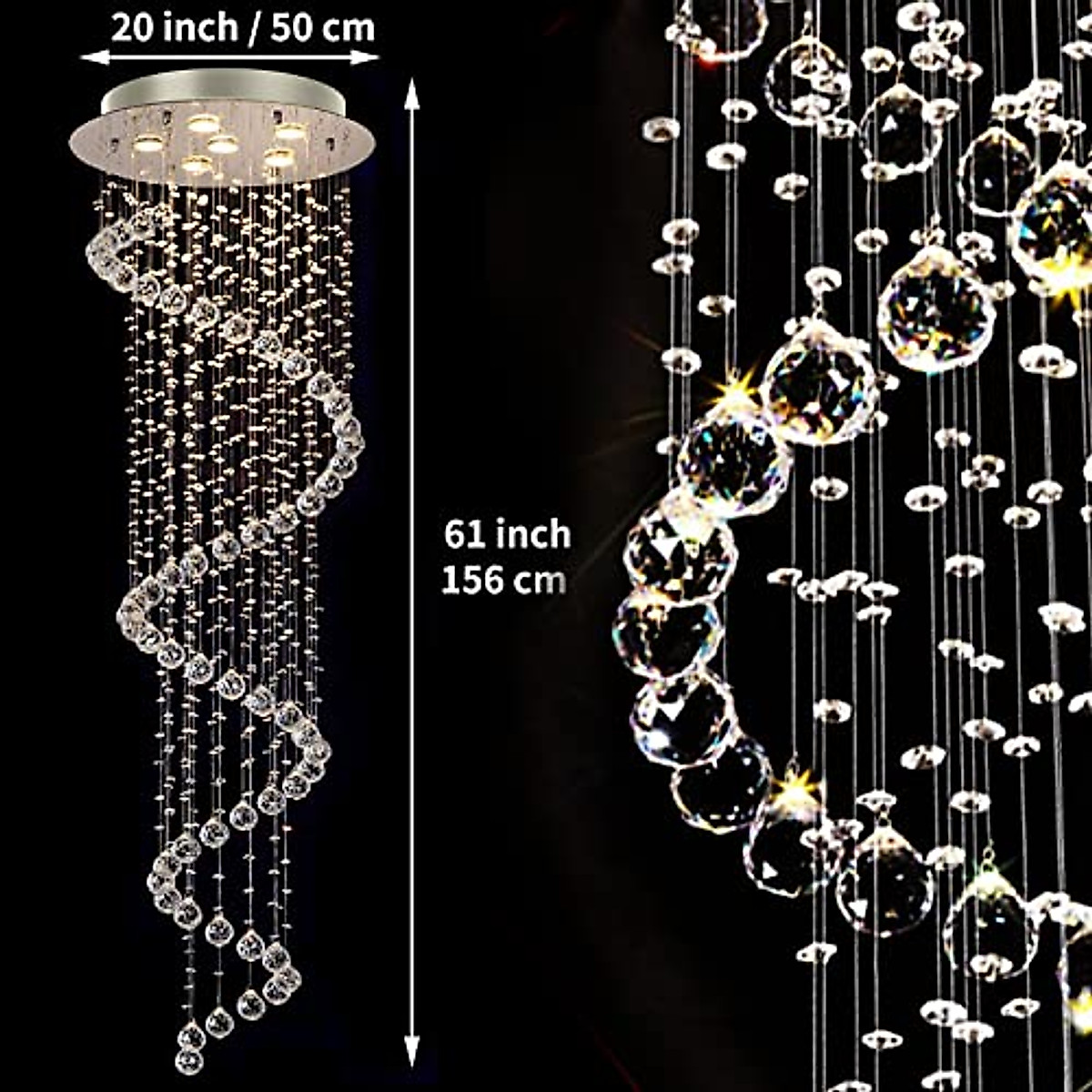 Modern Contemporary Swirl Chandelier Lighting for Foyer Dining Room Kitchen Chandelier Fixture Ceiling Light Rain Drop with All Crystal Balls D20'' X H61'' of CRYSTOP