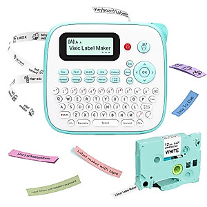Vixic Label Maker Machine with Tapes - D210S 12mm Labeler, Portable Smart Label Maker with QWERTY Keyboard, Label Printer with Multiple Symbols Sticker for Home Office Organization School Supplies