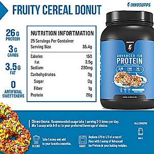 InnoSupps Advanced Iso Protein | 100% Whey Isolate Protein Powder | No Artificial Sweeteners| Low Fat, Low Carbs | 25g of Protein | Hormone Free, Gluten Free, Soy Free | (Fruity Cereal Donut)