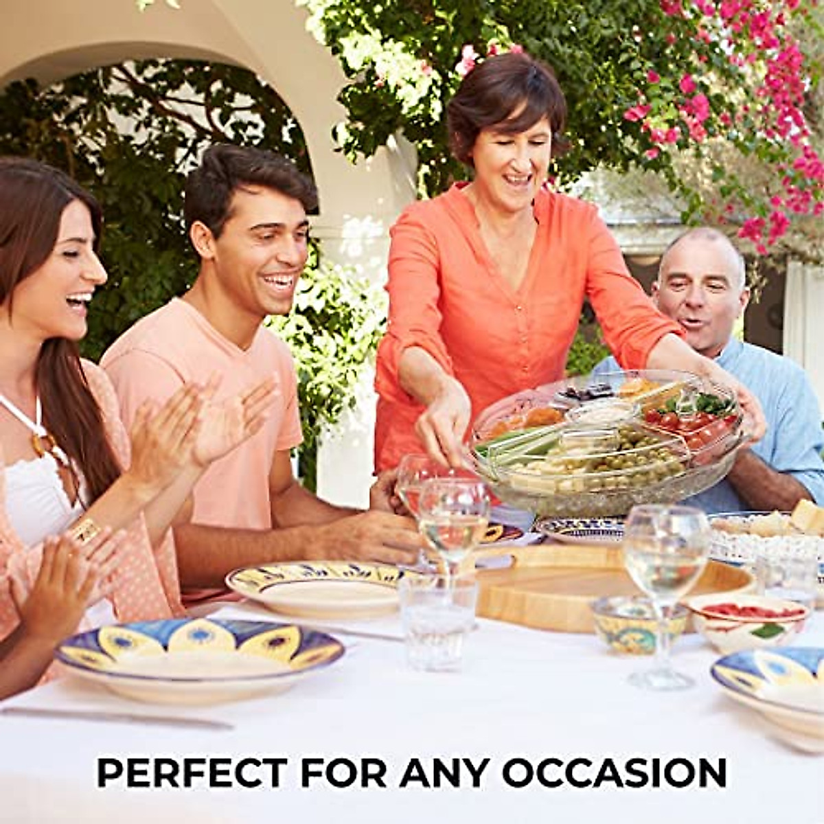 Chef's Star Clear Extra Large Acrylic Appetizer Serving Tray, 8 Compartment Vegetable Tray with Lid, Shrimp Cocktail Serving Dish, Large Iced Food Platter for Breakfast, Lunch, Dinner, Picnics Parties