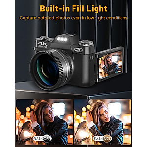 Digital Camera for Photography VJIANGER 4K 48MP Vlogging Camera for YouTube with WiFi, 180 Degree Flip Screen, 16X Digital Zoom, 52mm Wide Angle & Macro Lens, 2 Batteries, 32GB TF Card(W02 Black6)