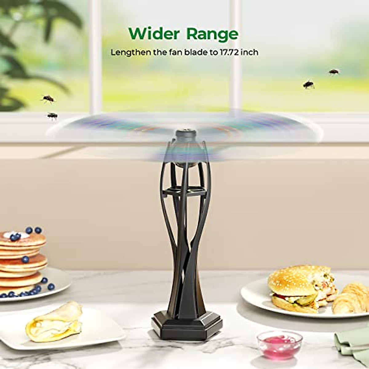 Fly Fan for Tables, Fly Repellent Fan for Indoor and Outside, Portable Table Fly Repellent Fan, Fly Trap Fan with Holographic Blades for Restaurants, Parties, Barbeque (2 Pack)