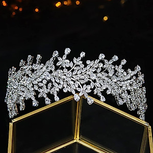 Jorsnovs CZ Wedding Headpieces for Bridal CZ Tiaras for Women Cubic Zirconia Sweet 16 Birthday Headbands Hair Accessories