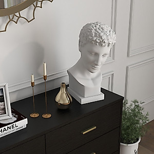 Modern 6 Drawer Wood Dresser, Wood Lateral Chest of Drawers Storage Organizer with Wide Drawers & Metal Gold Handles for Bedroom, Living Room, Hallway, Entryway