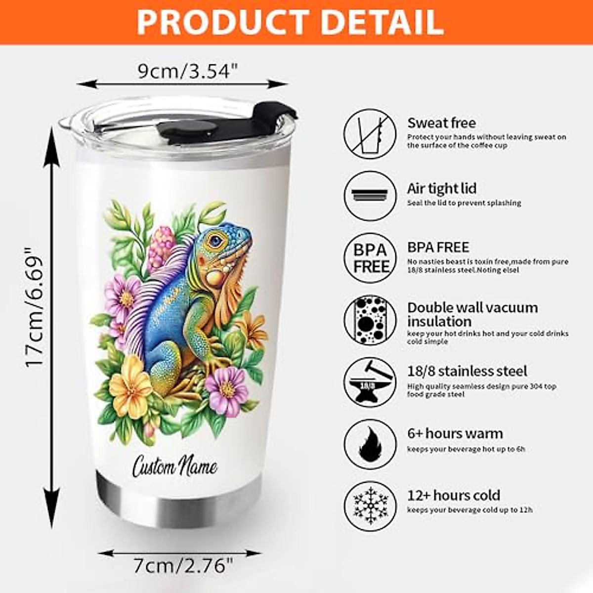 Green Iguana Gifts, Green Iguana Animal’s Name – Custom Cup for Animal Lovers, Gift for Women, Men, Boys, Girls, Gift for Birthdays & Christmas, 20oz Steel Coffee Cup fleGEt