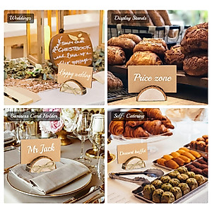 20 Premium Wood Place Card Holders, Rustic Mini Table Number Holders with 20 Kraft Table Place Cards and 50 m Natural Jute Rope, Table Sign Stand, Name Card Photo Picture Holders for Wedding Party