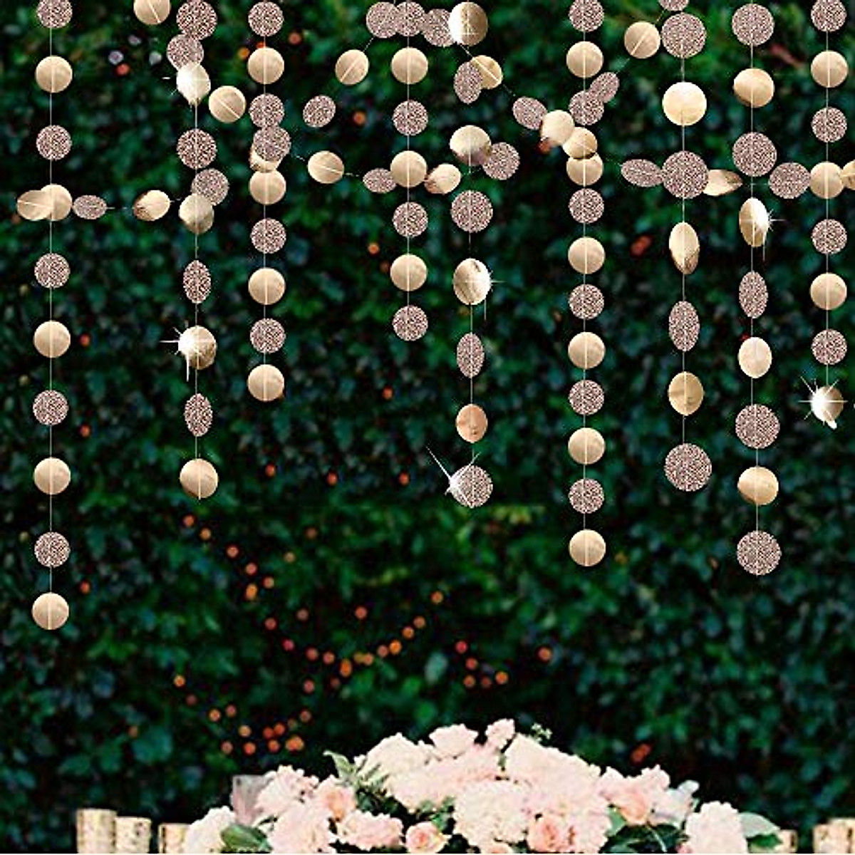 5 Pack Circle Dots Garland Champagne Gold Party Decorations Paper Garland Party Streamers Bunting Backdrop Hanging Decor Banner,Party Decor Banner Totally 65 Ft