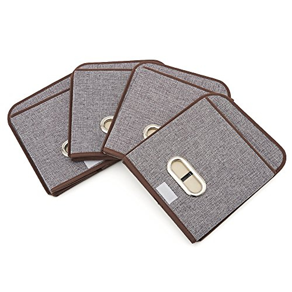 EZOWare 4pc Storage Basket Bins with Lid - Linen lidded Fabric Folding Boxes Cubes Containers - Gray, 9.8 x 9.8 x 9.8 inches
