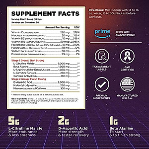 Vintage Blast Pre-Workout – Two-Stage Pre Workout Energy Supplement – Muscle Endurance, Pumps & Focus – Nitric Oxide Booster + Controlled-Release Caffeine + Aminos – Sugar-Free & Natural – 306g