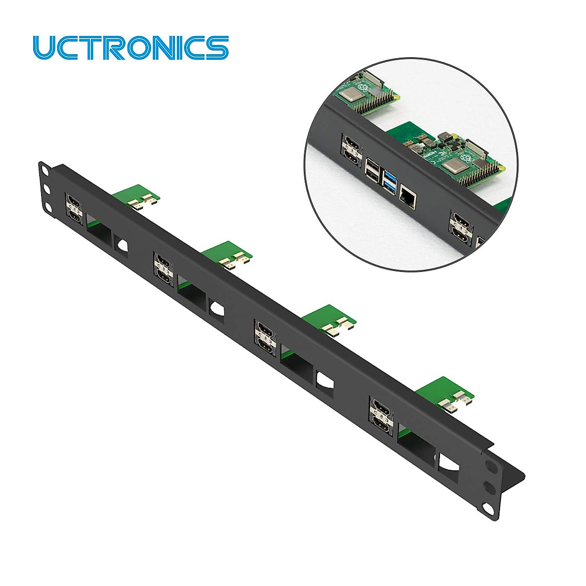 UCTRONICS for Raspberry Pi Rack with Micro HDMI Adapter Boards, 19" 1U Rack Mount Supports 1-4 Units for Raspberry Pi 4 Model B