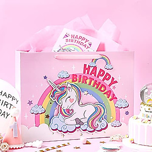 WRAPAHOLIC 16" Extra Large Birthday Gift Bag with Card and Tissue Paper - Fantacy Unicorn Happy Birthday