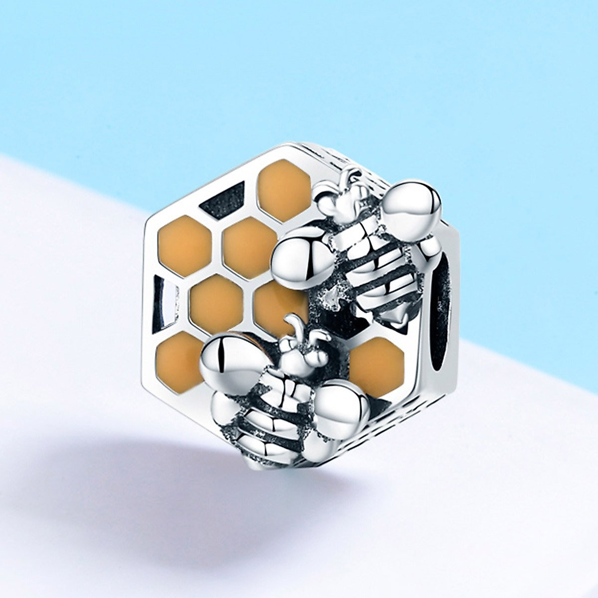 CHTLOR Bee Honeycomb Charm Beads 925 Sterling Silver Beads Fit for European Charm Bracelet