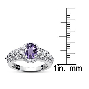 Ice Gems Sterling Silver Amethyst and White Topaz Oval Ring