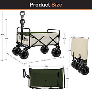 DOBEGARDEN Collapsible Folding Wagon Bearing 220lbs Beach Wagon Portable Utility Garden Cart Heavy Duty Grocery Wagon for Camping Picnic Shopping and Travel Trailer with All Terrain Silent Wide Wheels