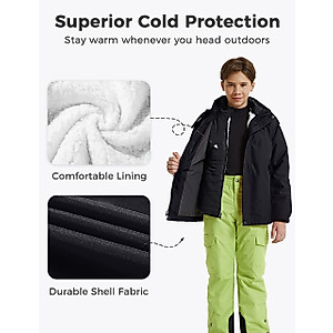 wantdo Kids Boys' 3 in 1 Snowboard Jacket Hooded Warm Winter Coat Fleece-Lined Waterproof Black 10-12