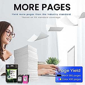 63XL Black and Tri-Color Ink Cartridges (2 Pack), Replacement for HP 63XL 63 XL Ink | Works with Envy 4520 3634 OfficeJet 3830 5252 5255 4650 5258 DeskJet 3630 1112 3632 3636 Printers (Black, Color)