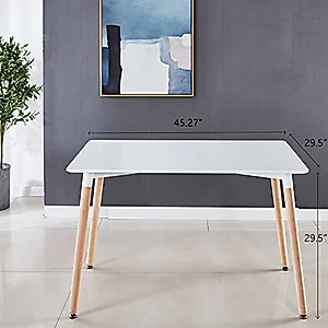 Dining Room Table Kitchen Table Set with Wooden Legs Modern Mid Century Leisure Coffee Table, Rectangular 45 x 30 x 30 Inch, White