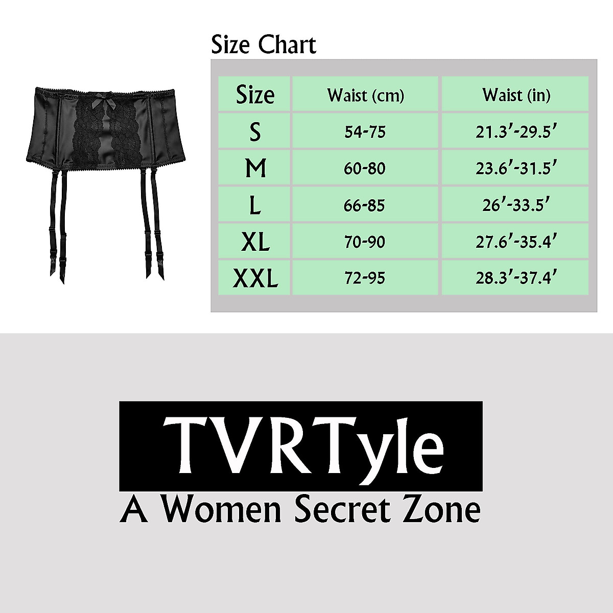 TVRtyle Black Women's Waist Training Fishbones Lace Metal Clips Sexy Garter Belts for Stockings S516B (Black, Medium)