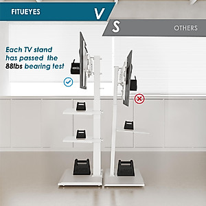 FITUEYES Iron Base Universal Floor TV Stand with Swivel Mount Space Saving for 26-65 Inch LED LCD OLED Plasma Flat Panel or Curved Screen TVs Height Adjustable Wire Management with 2 Shelves White