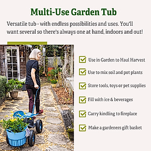 Gardener's Supply Company Colorful Tubtrug, 7 Gallon, Flexible Lightweight Gardening Basket, Indoor Outdoor Multi-Use (Sky Blue)