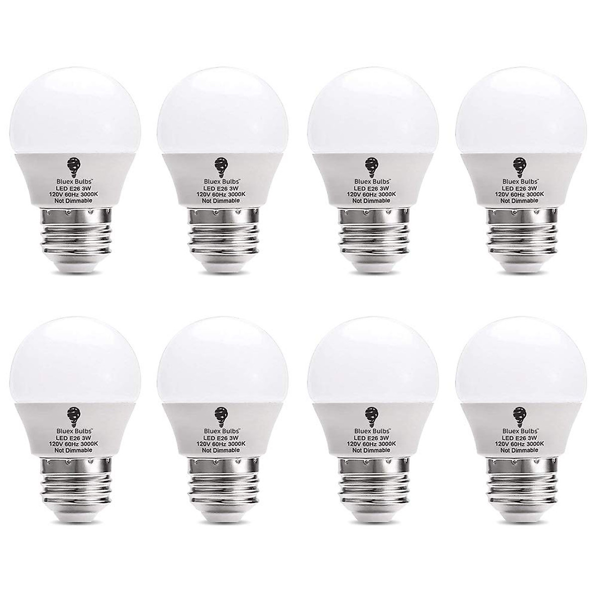 8 Pack BlueX 3W LED Light Bulb G14 3000K Warm White - 25W Equivalent - E26 Base 120V - Small Night Light Bulbs for Bedroom, Ceiling Fan, Table Lamp, Kitchen, Pendant Fixtures, Dinning Room